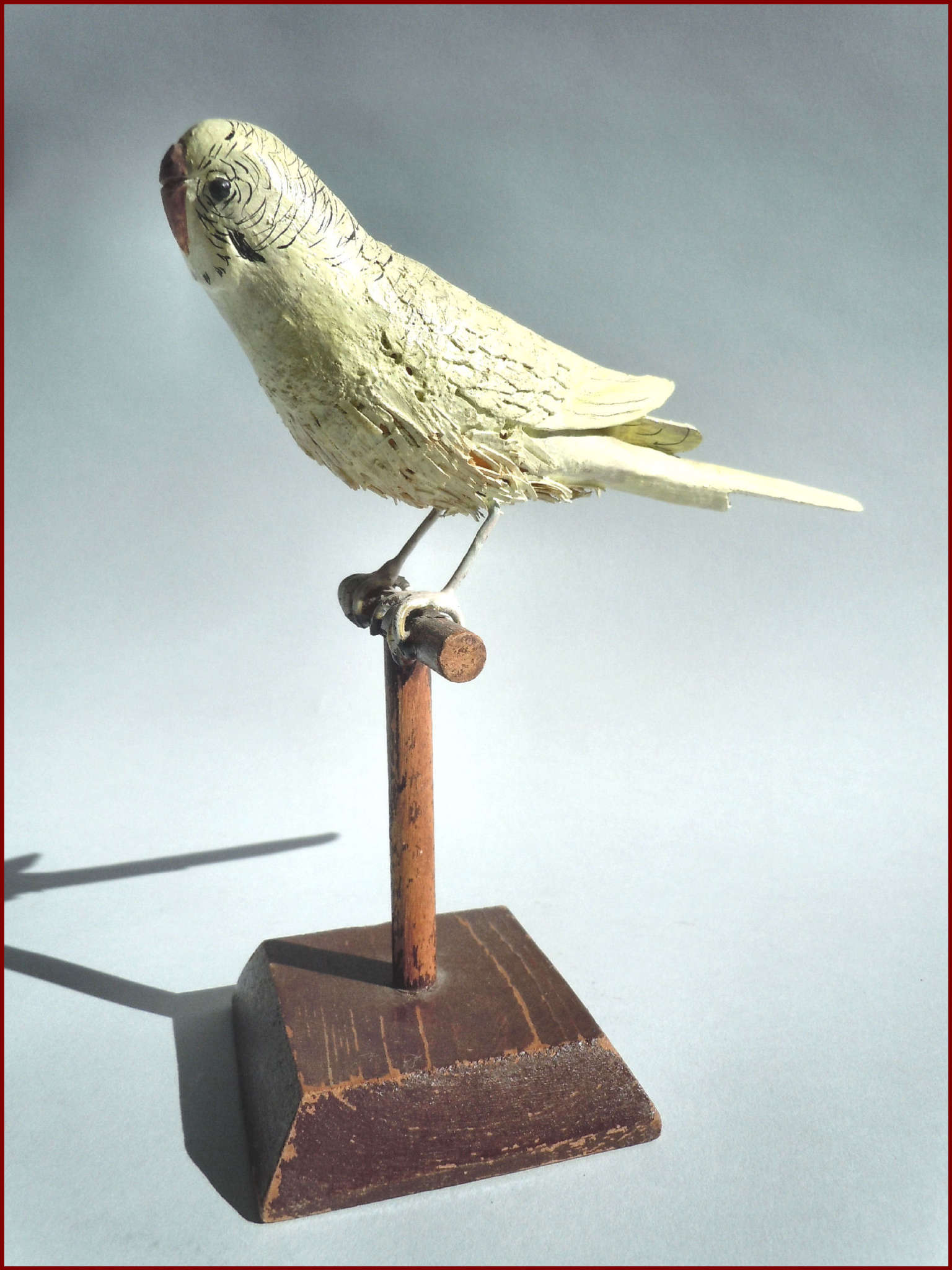 A. Shriver – WOOD CARVING – PARAKEET on STAND – American Antiques