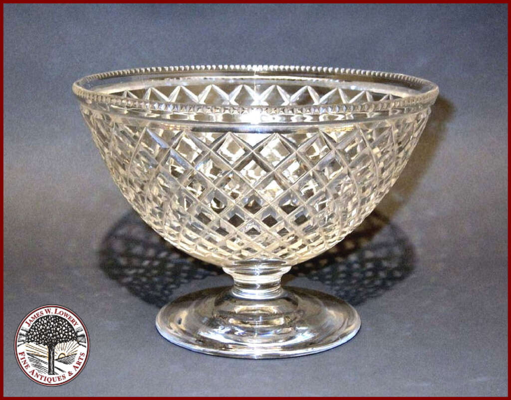 GLASS COMPOTE – IRISH – BLOWN and CUT – American Antiques